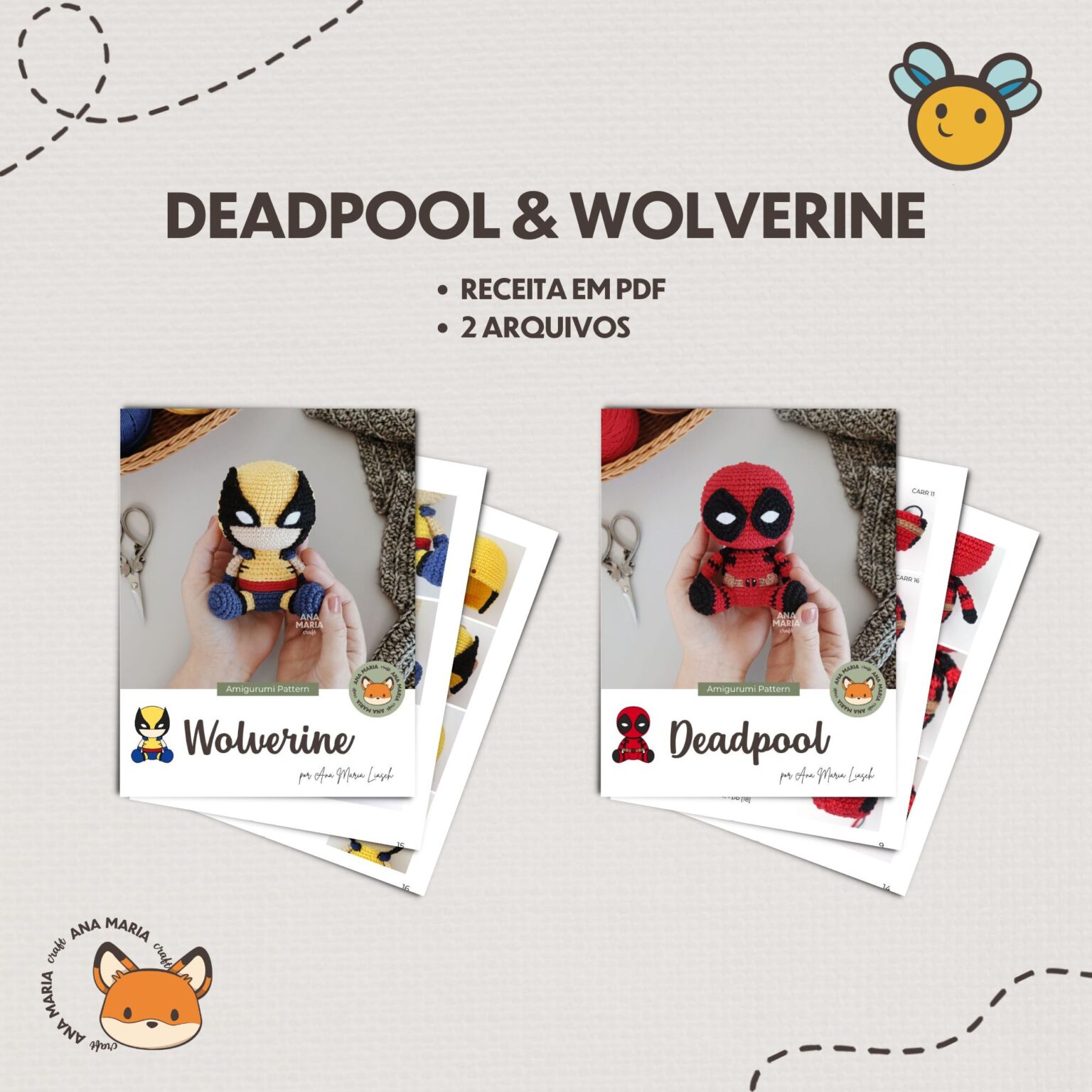 COMBO: Deadpool & Wolverine – Receita de Amigurumi em PDF – Ana Maria Craft